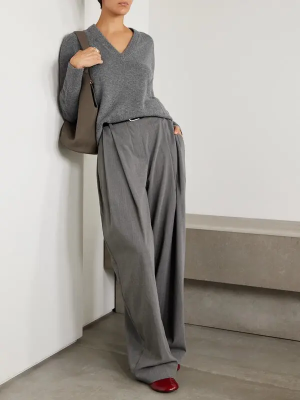 JIL SANDER Wool And Cashmere-blend V-neck Sweater - Gray