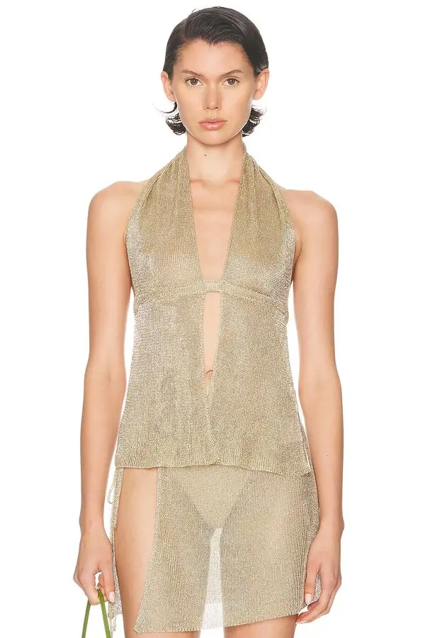 ZIAH Metallic Rib Halter Top
