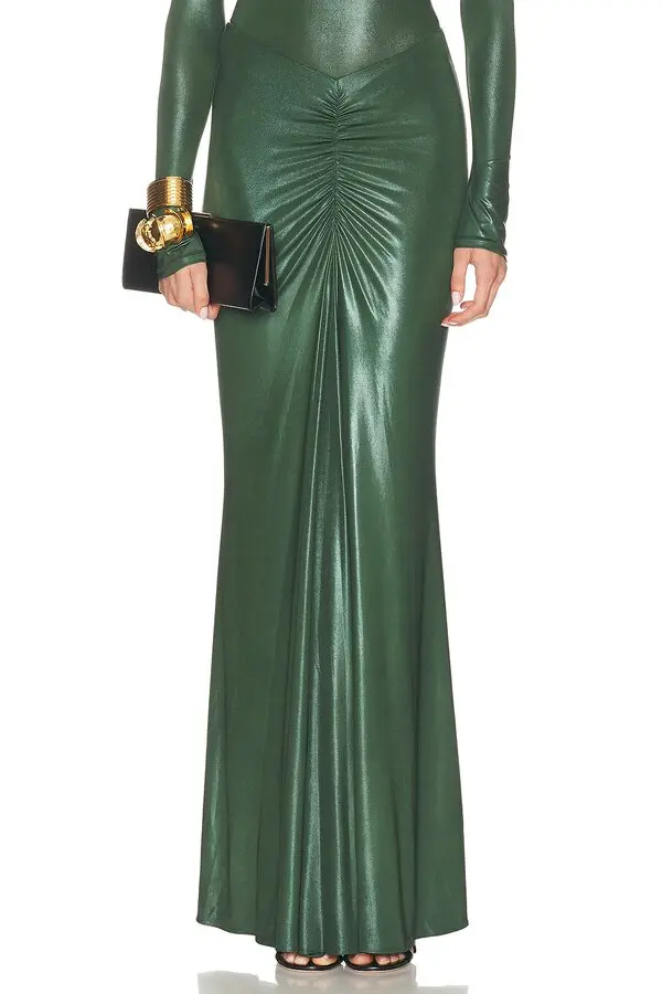 Lapointe Coated Jersey Ruched Maxi Skirt - Forest