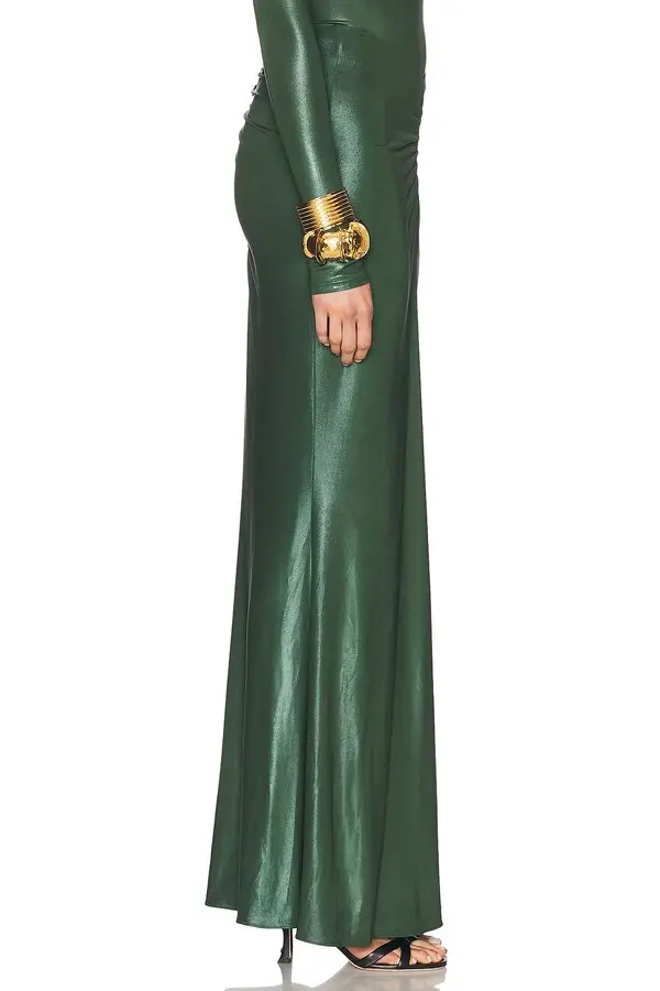 Lapointe Coated Jersey Ruched Maxi Skirt - Forest