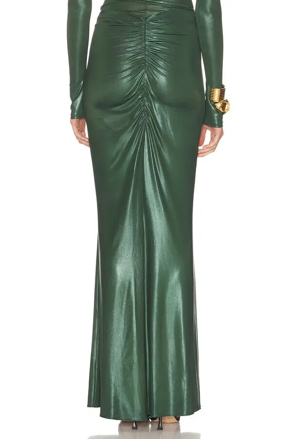 Lapointe Coated Jersey Ruched Maxi Skirt - Forest