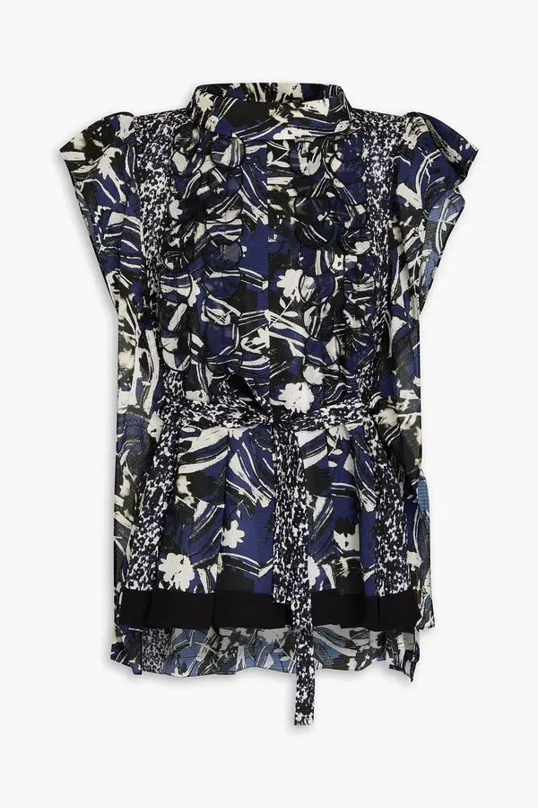 3.1 Phillip Lim Pleated Printed Silk-seersucker Blouse