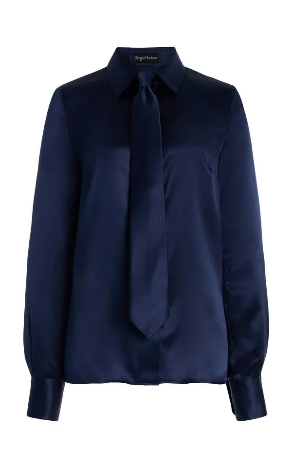 SERGIO HUDSON Neck Tie Silk Shirt - Navy