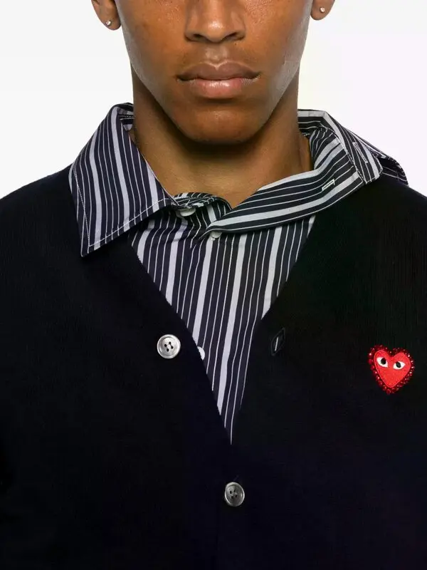 Play Comme Des Garcon Logo Patch Cardigan - Blue