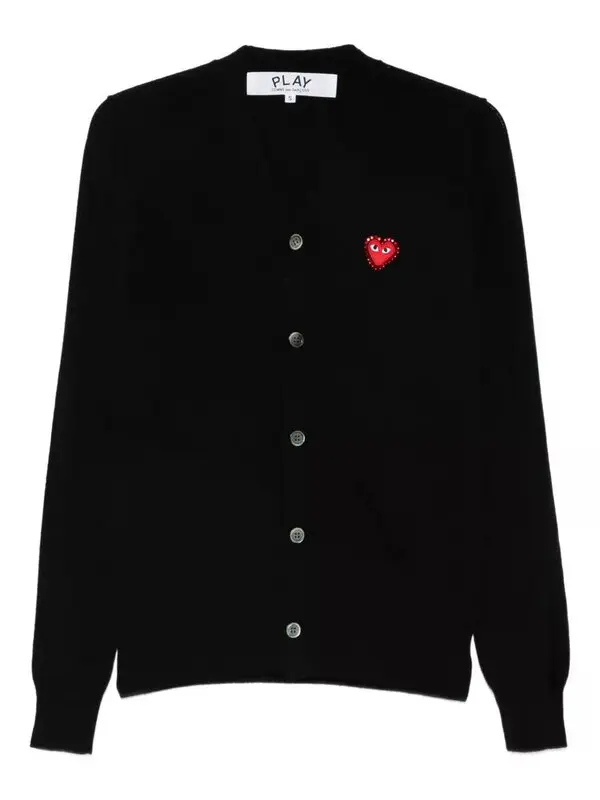 Play Comme Des Garcon Heart-emblem Rhinestone Cardigan - Black