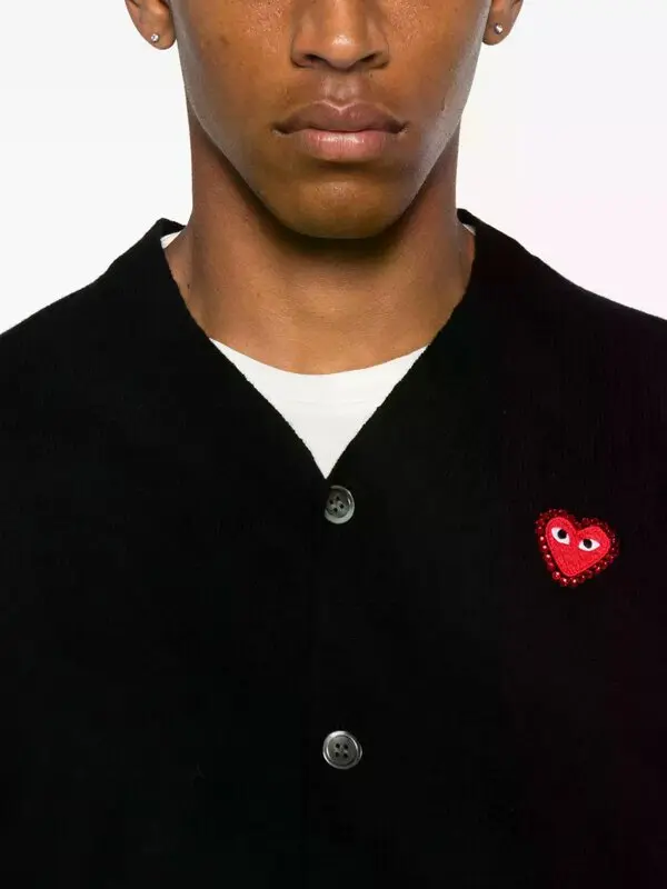 Play Comme Des Garcon Heart-emblem Rhinestone Cardigan - Black
