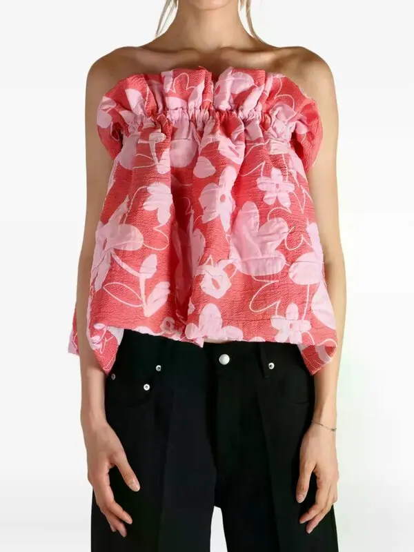 ELISE Floral Brocade Top - Red