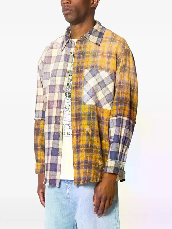 SATOSHI NAKAMOTO Patchwork Frayed Check Shirt - Yellow