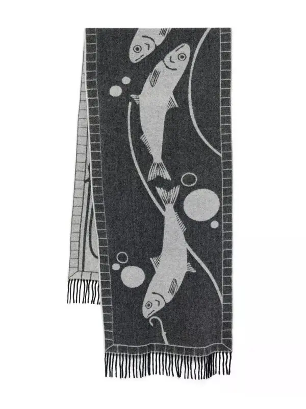 Henrik Vibskov Fish-print Fringed Scarf - Black