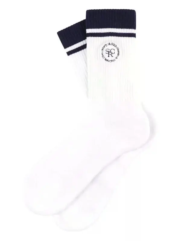 SPORTY & RICH Striped Socks With Embroidered Logo - White