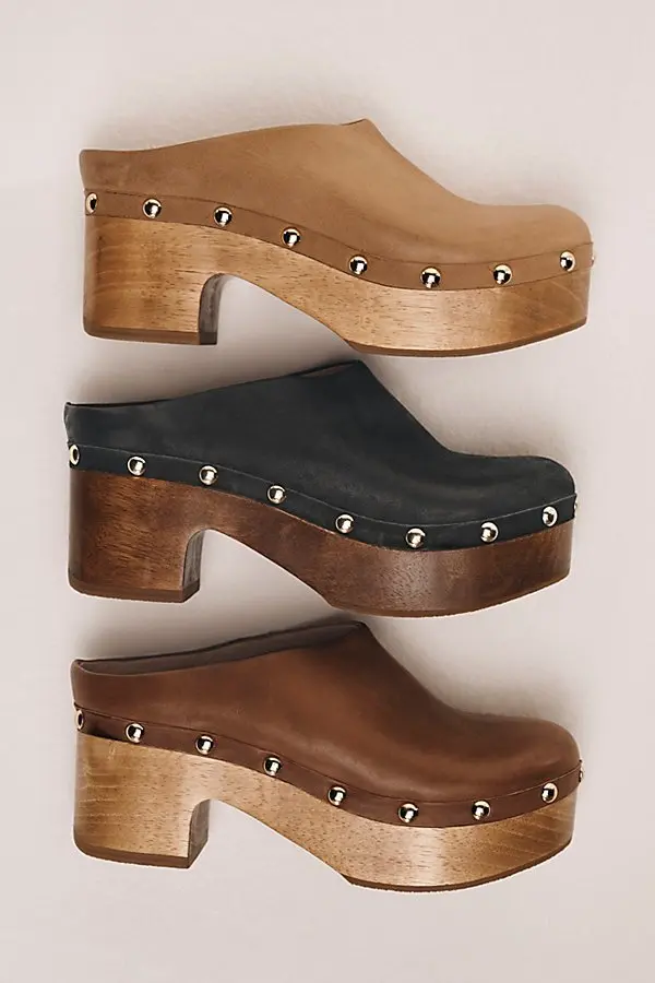 Free People Calli Clogs With Studded Wood Platform - Milk Chocolate
