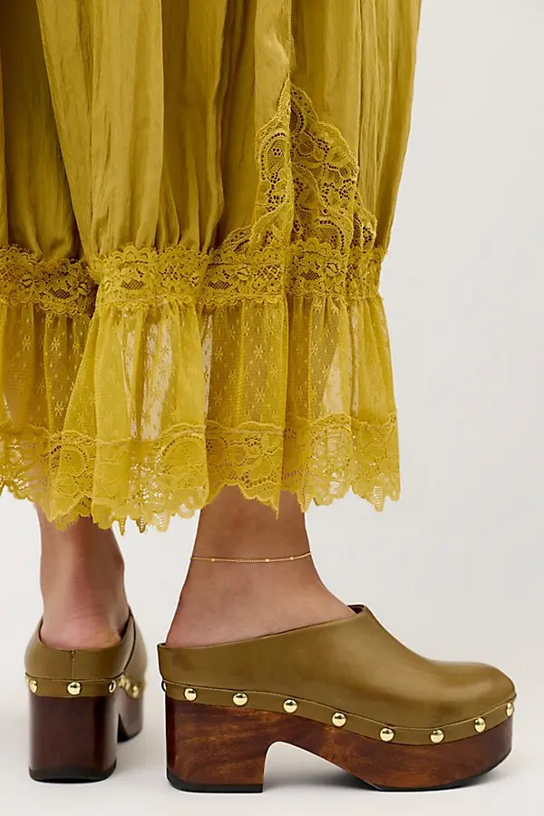 Free People Calli Clogs With Studded Wood Platform - Olive