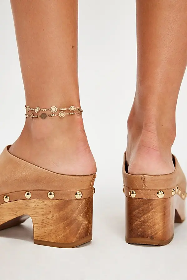 Free People Calli Clogs With Studded Wood Platform - Tan