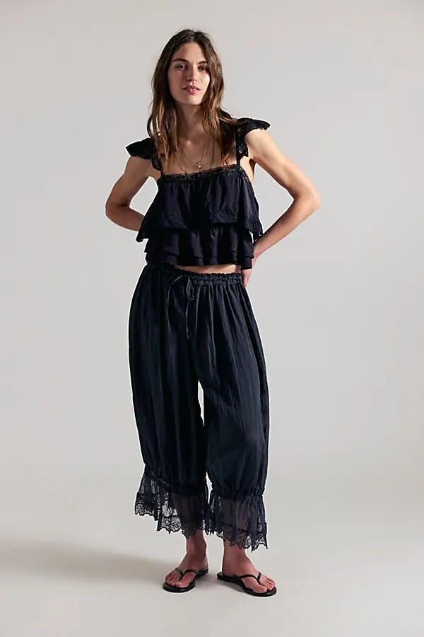 Free People Intimately "how Sweet Is It" Ruffled Lace Cami - Black