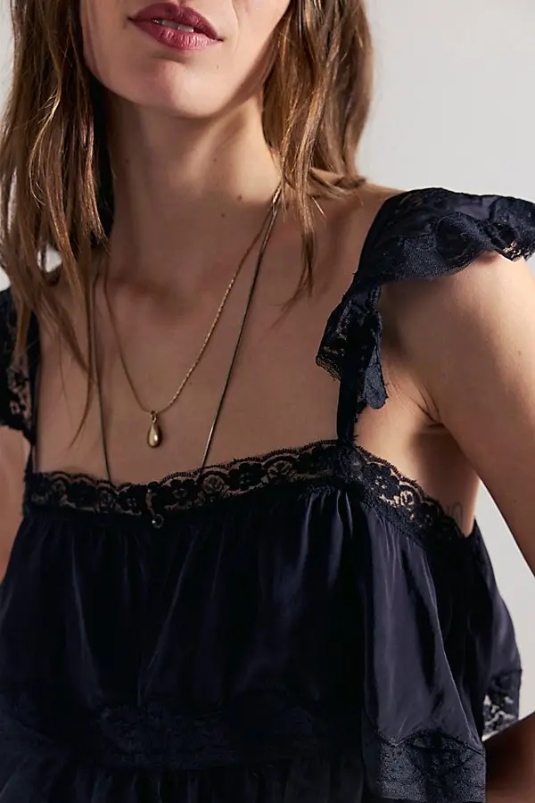 Free People Intimately "how Sweet Is It" Ruffled Lace Cami - Black