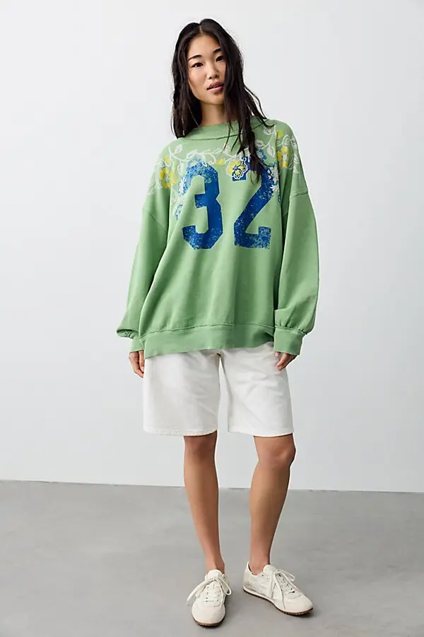 Free People We The Free Graphic Pullover - Green Combo