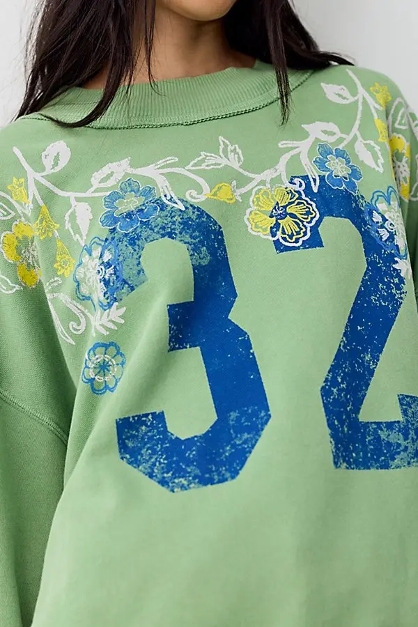 Free People We The Free Graphic Pullover - Green Combo