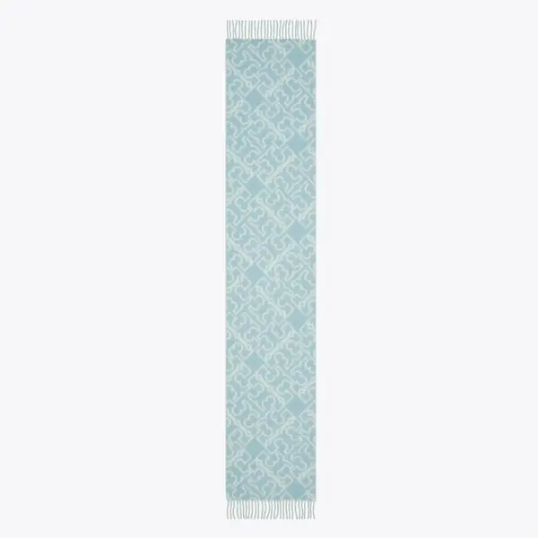 Tory Burch Puzzle Logo Scarf - Blue/ivory