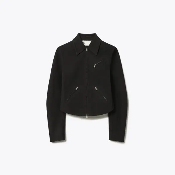 Tory Burch T Monogram Wool Biker Jacket