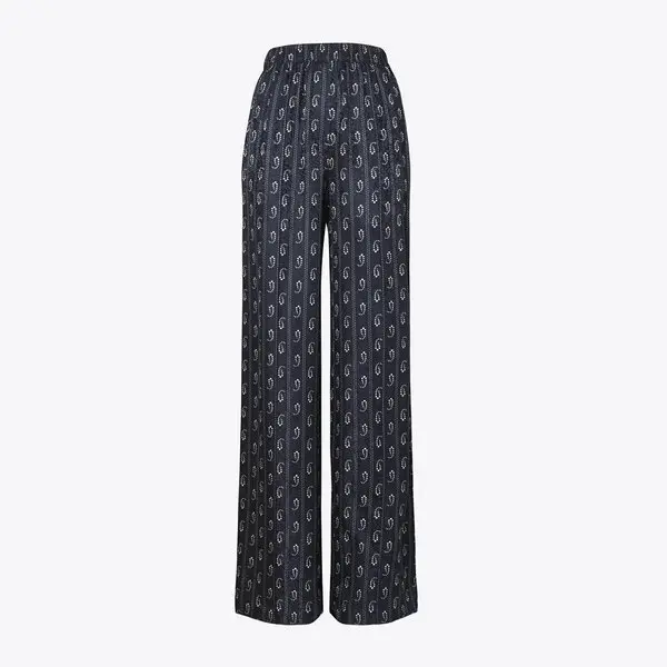 Tory Burch Relaxed-fit Jacquard Pants - Medium Navy Pajama Print