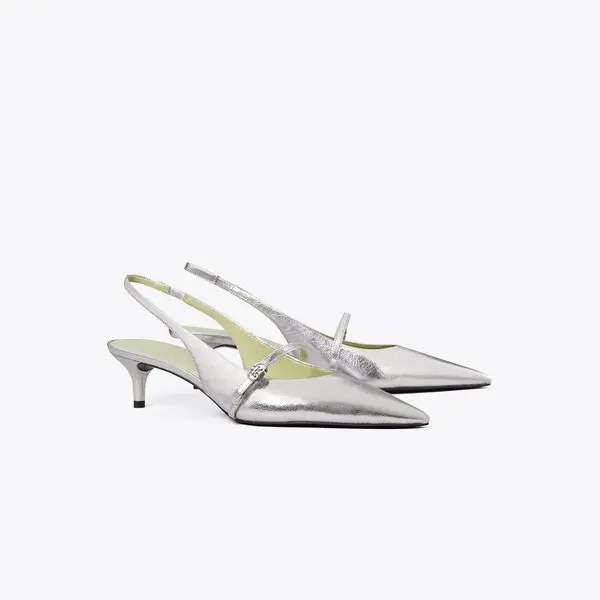 Tory Burch Double T Buckle Slingback Mary Jane - Silver