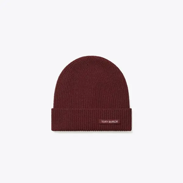 Tory Burch Ribbed Knit Beanie - Burgundy