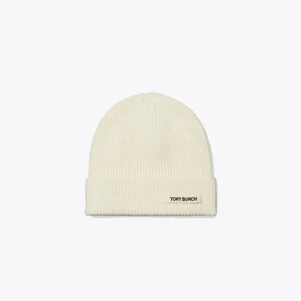 Tory Burch Ribbed Knit Beanie - Ivory
