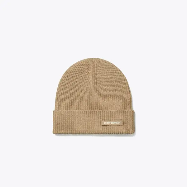 Tory Burch Ribbed Knit Beanie - Light Brown