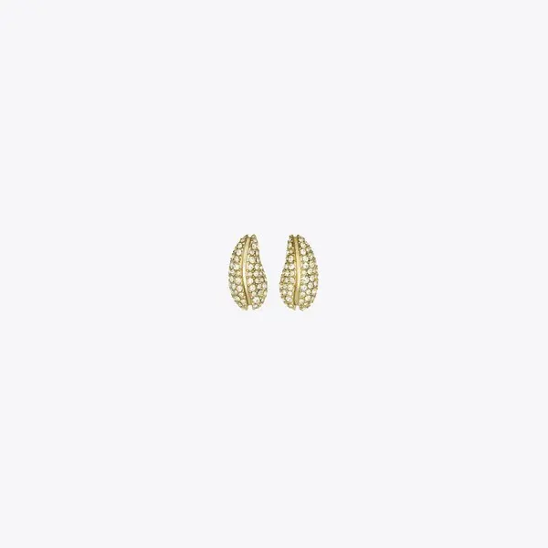 Tory Burch Mini Pierced Pavé Stud Earrings - Light Brass/crystal