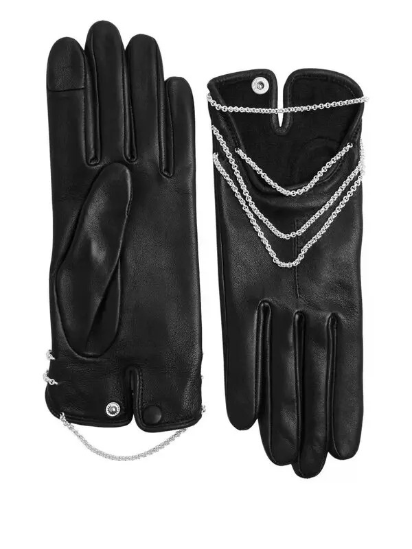AGNELLE Celeste Chain-embellished Leather Gloves - Black