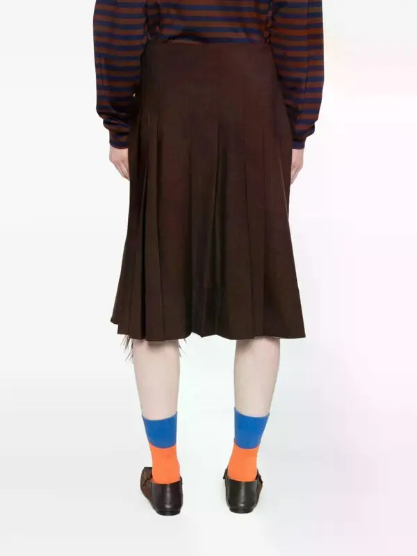 Plan C Pleated Feather-trimmed Midi Skirt