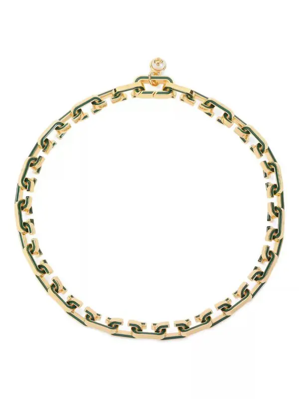 Casablanca Enamelled Chain Necklace - Green Gold