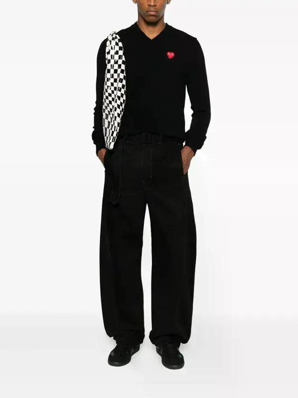 Play Comme Des Garcon Emblem Rhinestone-heart Sweater - Black
