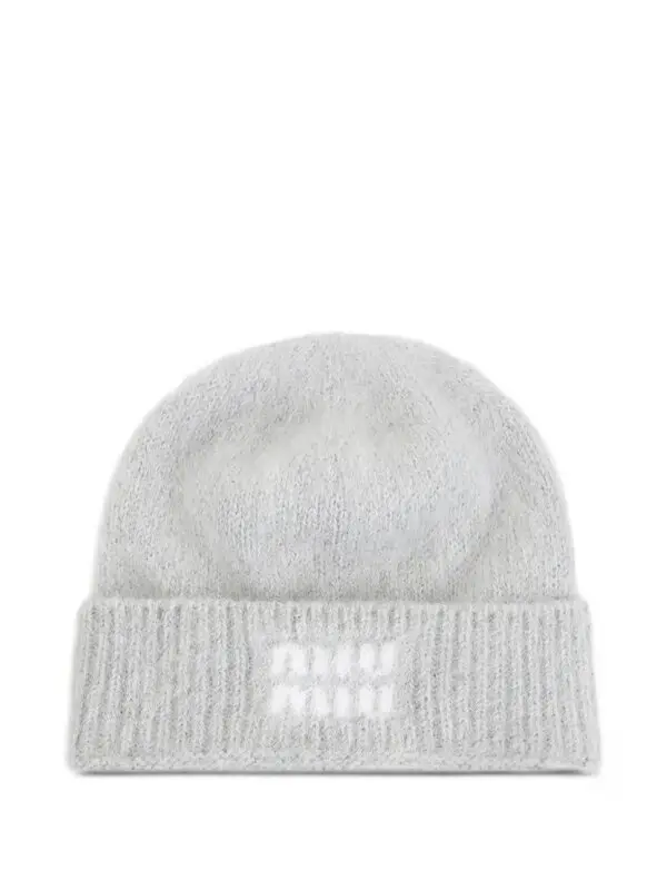 Miu Miu Logo-detail Beanie Hat - Grey