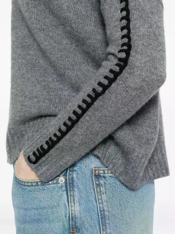 KUJTEN Crew-neck Braided Trim Sweater