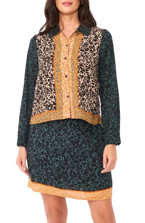 Vince Camuto Mixed Print Long Sleeve Button-up Shirt - Deep Forest