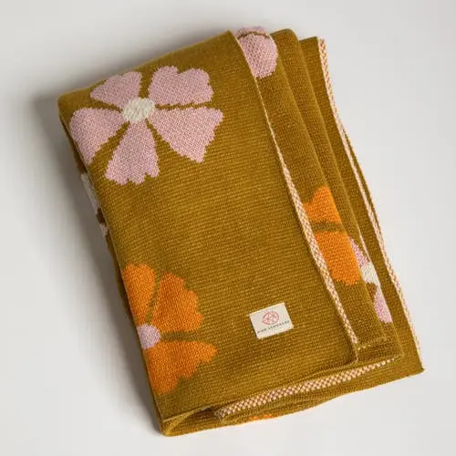 PINK LEMONADE Flower Organic Cotton Throw Blanket - Bush Green