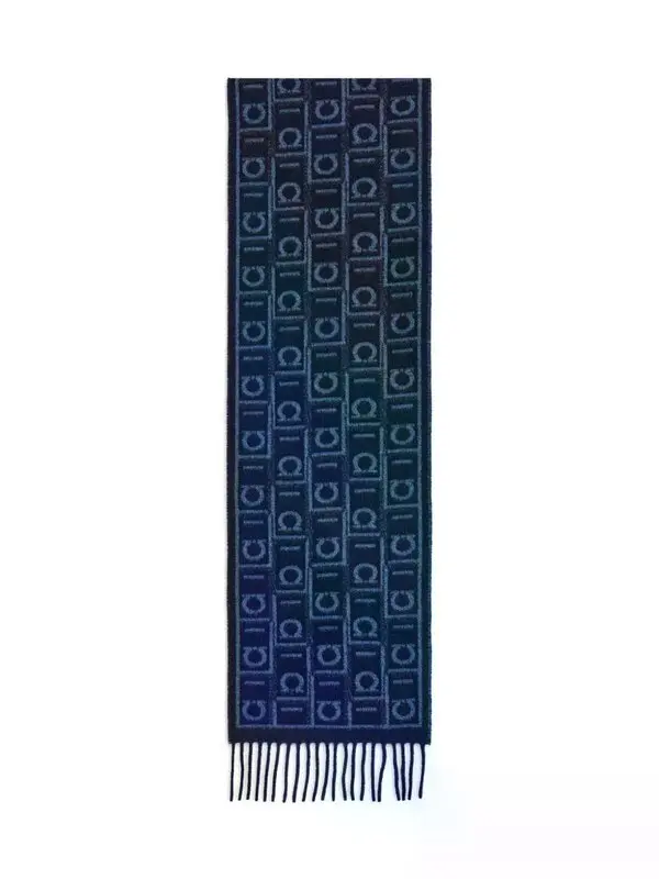FERRAGAMO Monogram Fringed Scarf - Blue