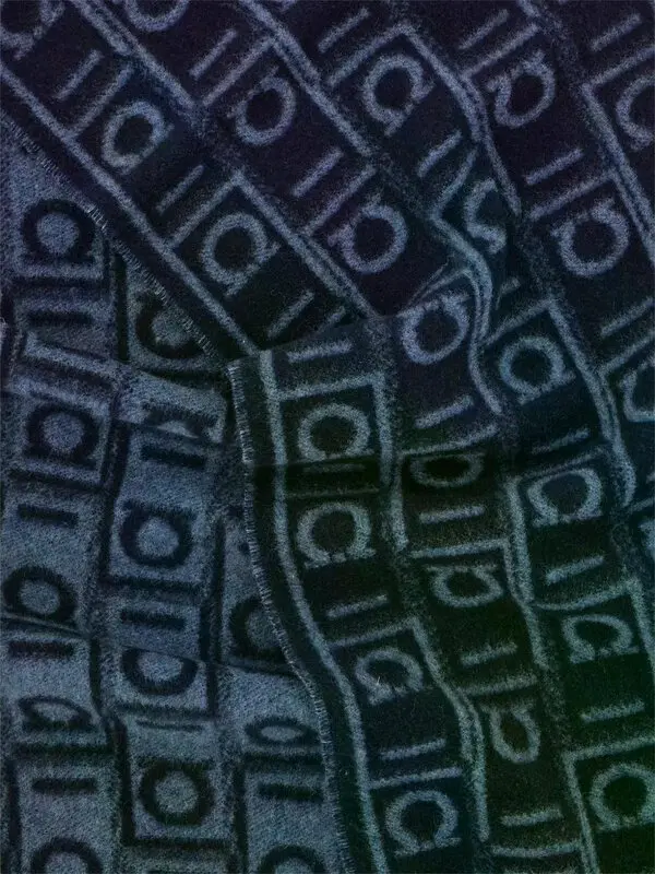 FERRAGAMO Monogram Fringed Scarf - Blue