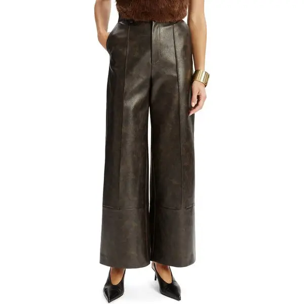 Bardot Marlowe Faux Leather Wide Leg Trousers - Dark Choco