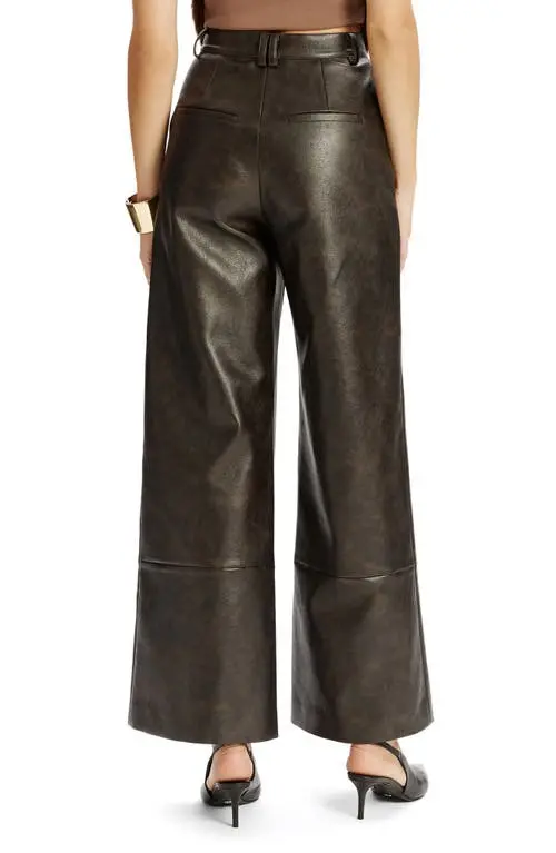 Bardot Marlowe Faux Leather Wide Leg Trousers - Dark Choco