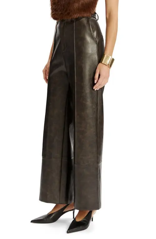 Bardot Marlowe Faux Leather Wide Leg Trousers - Dark Choco