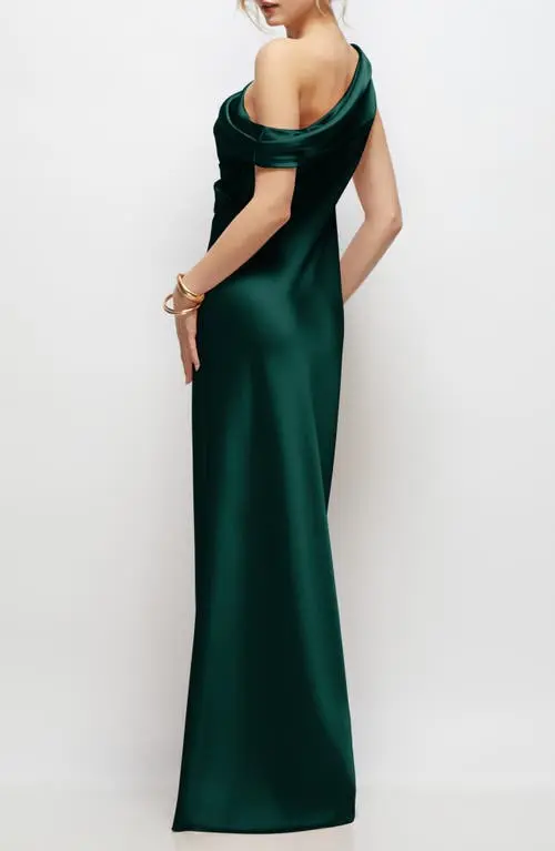 After Six Draped One-shoulder Charmeuse Gown - Evergreen