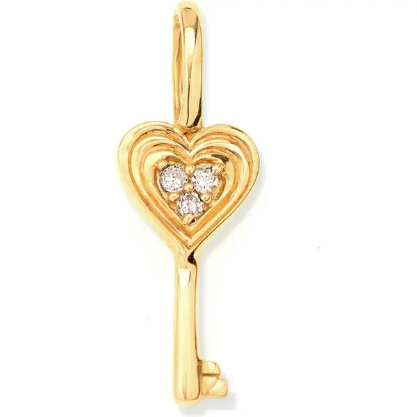 Adina Reyter Diamond Heart Key Pendant Charm - 9k Yellow Gold
