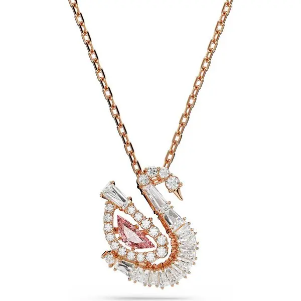 SWAROVSKI Crystal Swan Pendant Necklace - Rose Gold/white