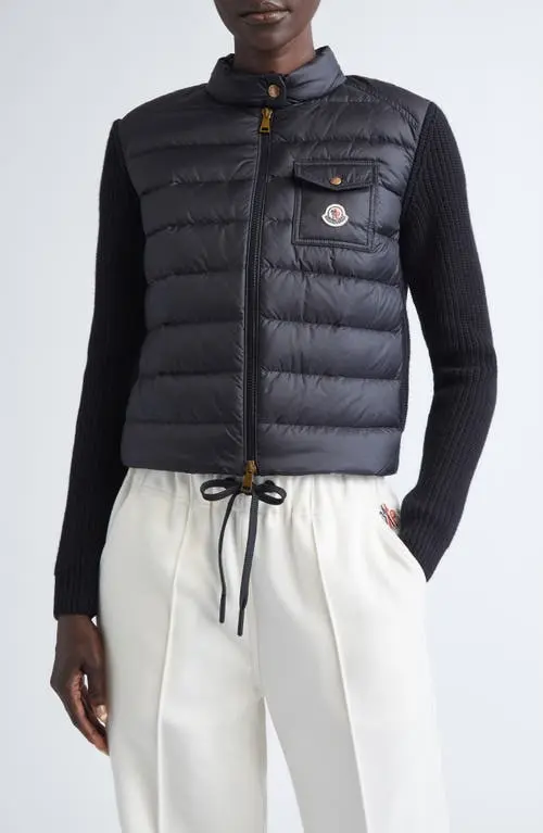 Moncler Wool, Cashmere And Quilted Down Puffer Cardigan - Black
