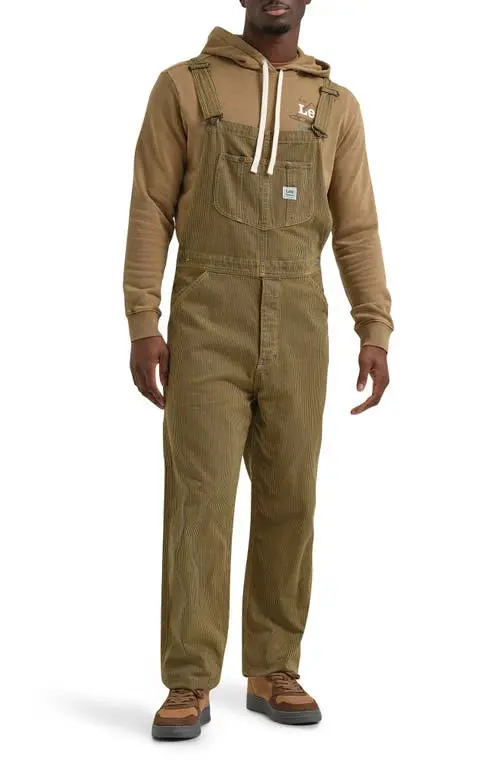 LEEM Railroad Stripe Workwear Bib Overalls - Overdye Raw Umber Railroad