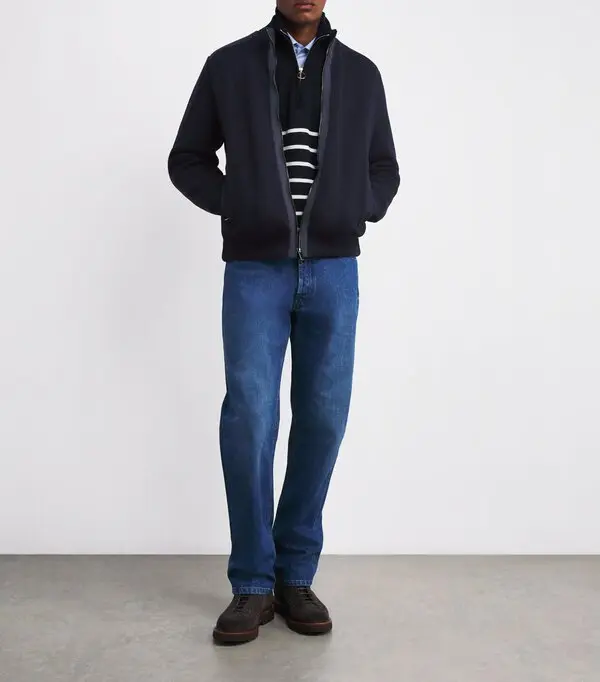 Paul & Shark Wool Panelled Ribbed Zipped Sweater