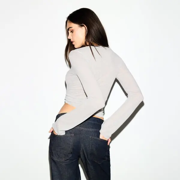 SKIMS Sheer Rib Long Sleeve Henley - Light Heather Grey