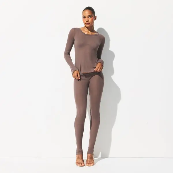 SKIMS Sheer Rib Long Sleeve Crew Neck Top - Pewter